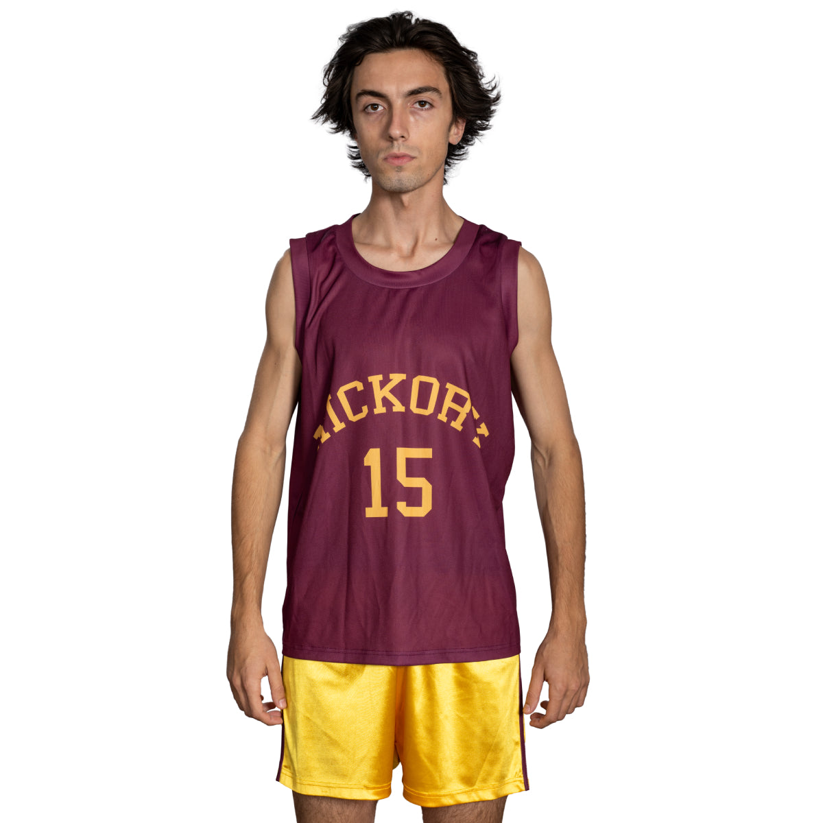 Hickory 15 Basketball Costume Set: Tank Top, Gold Shorts, and Jersey f